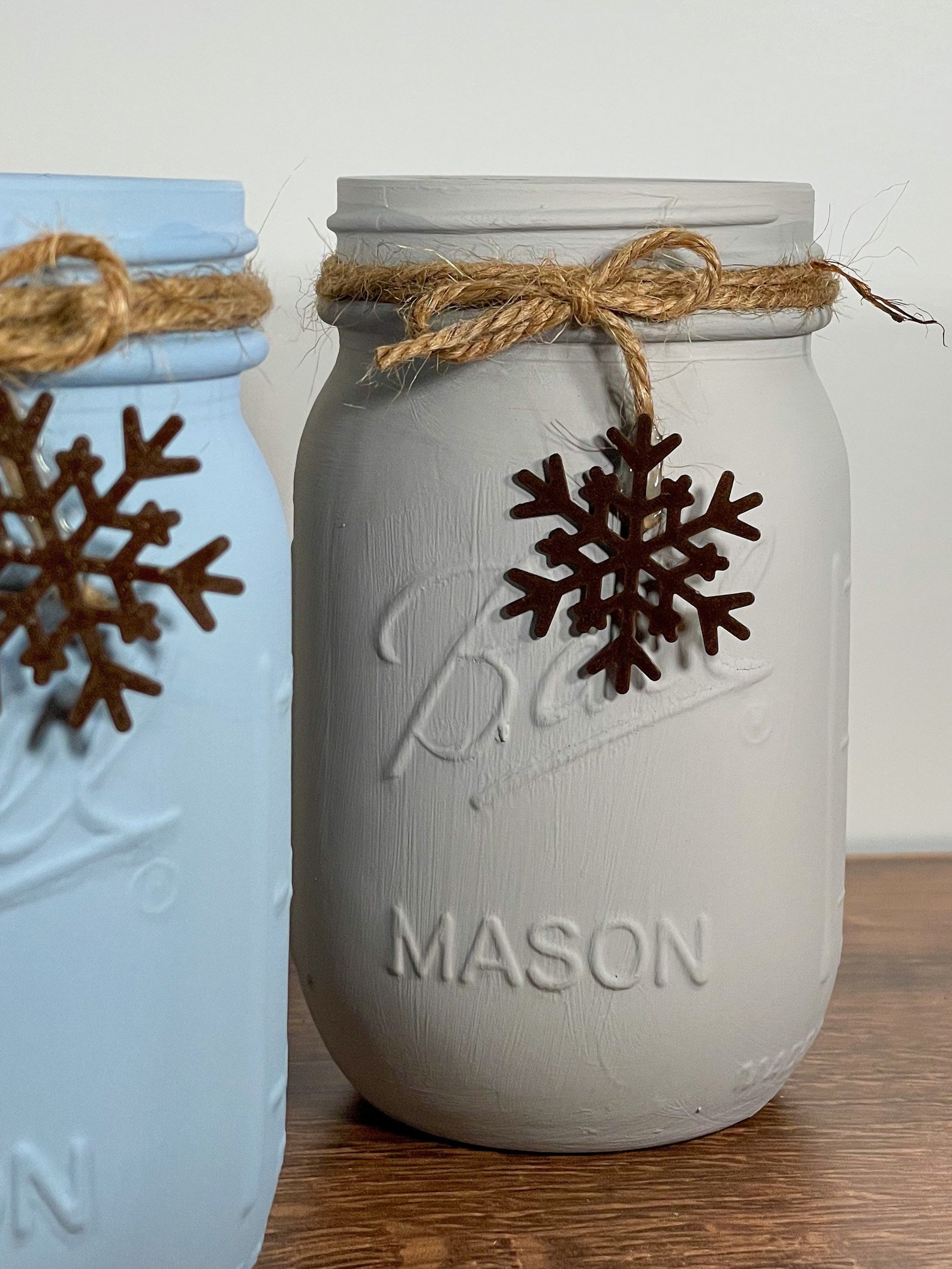 Farmhouse Winter Mason Jars / Snowflake Mason Jars / Mason Jar ...