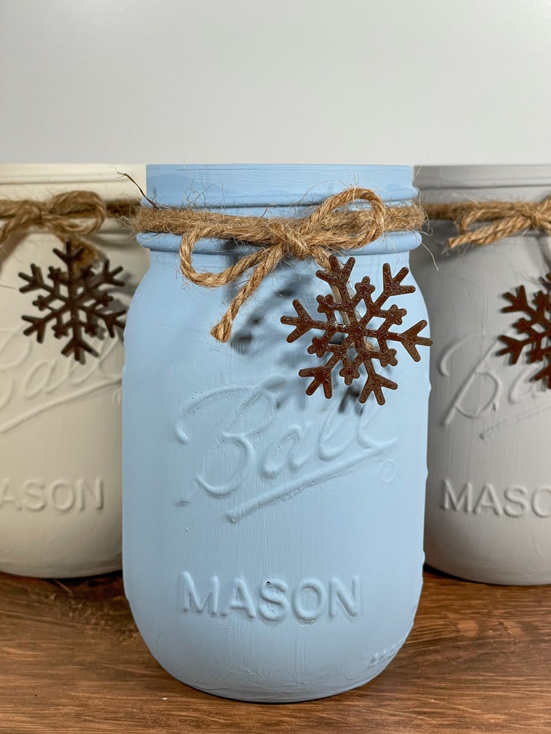 Farmhouse Winter Mason Jars / Snowflake Mason Jars / Mason Jar ...