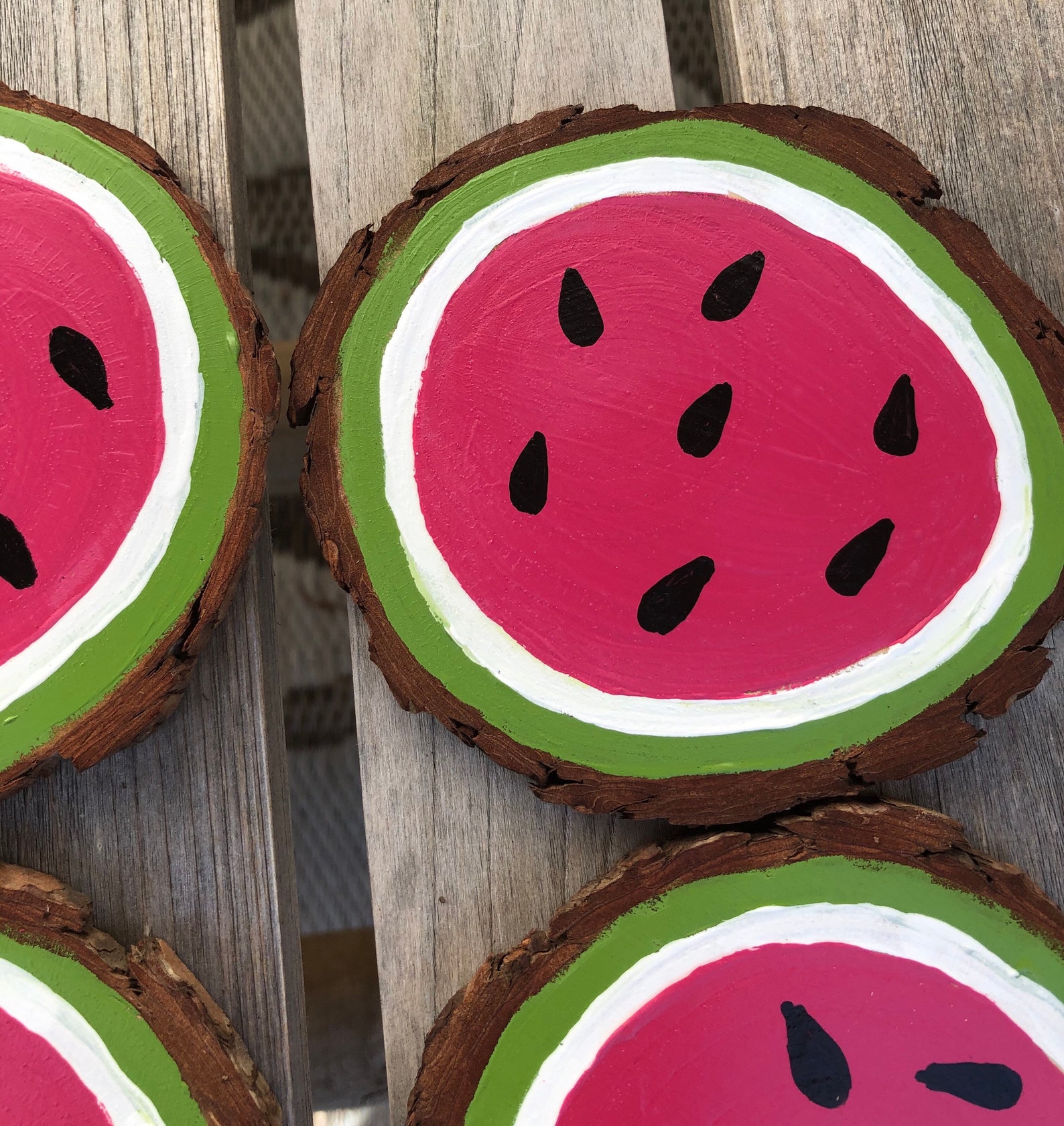 Watermelon Wooden Coasters / Hand-painted Wood Coasters / Watermelon ...