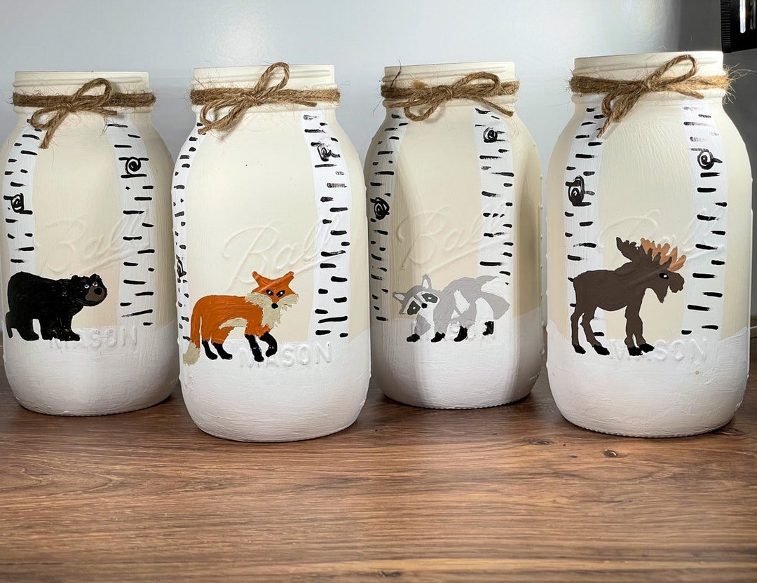 Woodland Animal Mason Jar Set – Hand-painted Baby Shower Decor - Etsy