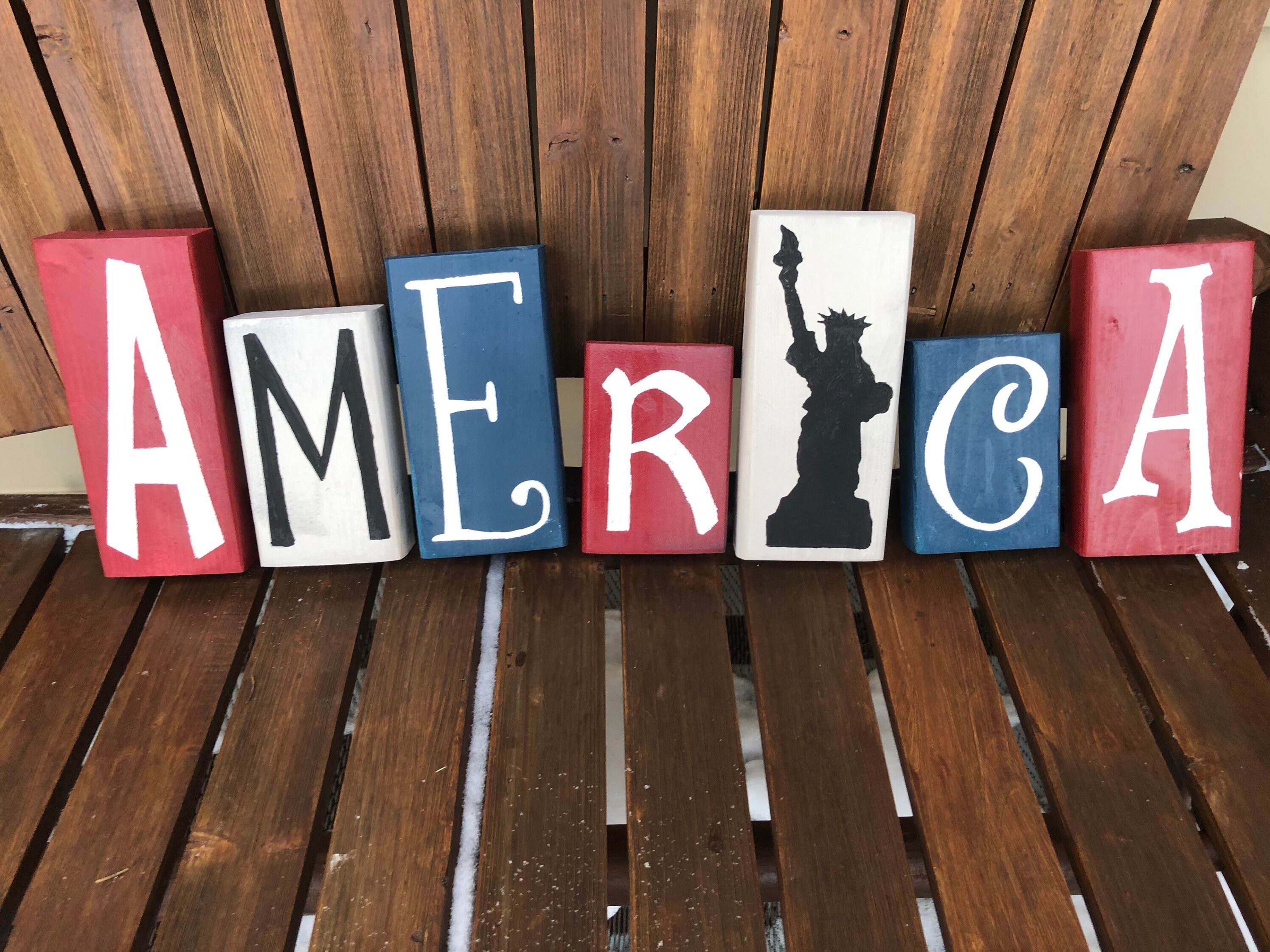 AMERICA Wood Blocks / American Decor / America Sign / 4th of | Etsy