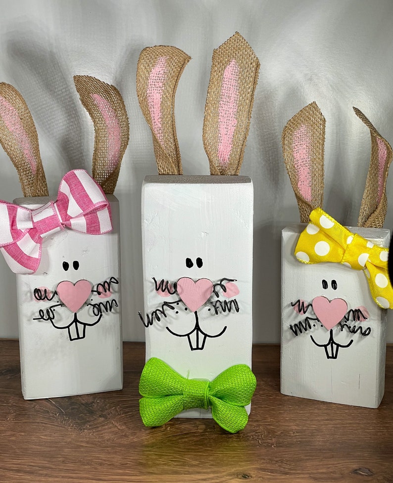 Bunny Wood Blocks / Easter Bunny Wood Blocks / Easter Decor / | Etsy
