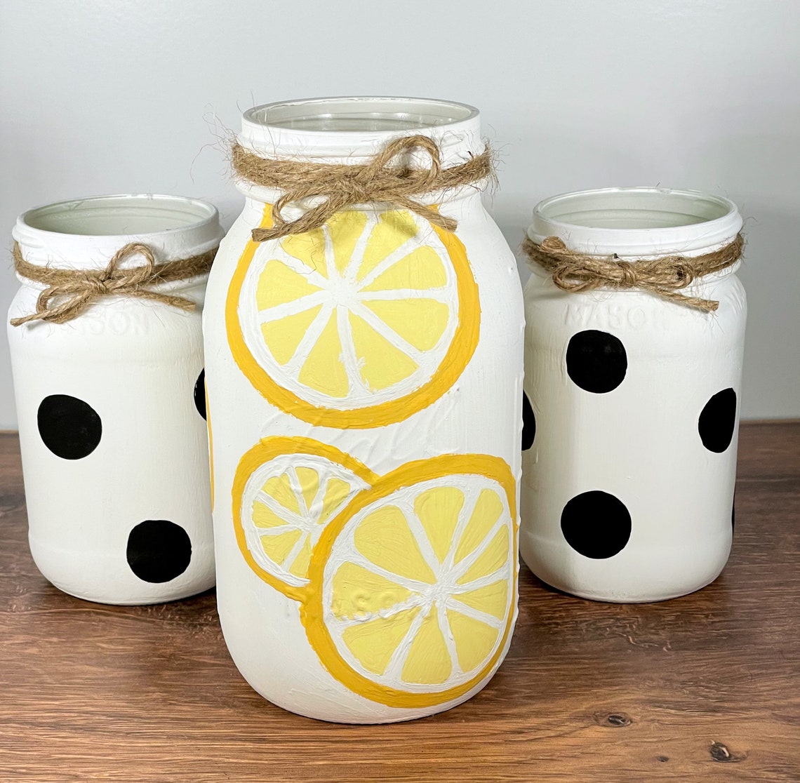 Lemon Mason Jars / Lemon Kitchen Decor / Mason Jar Centerpiece ...