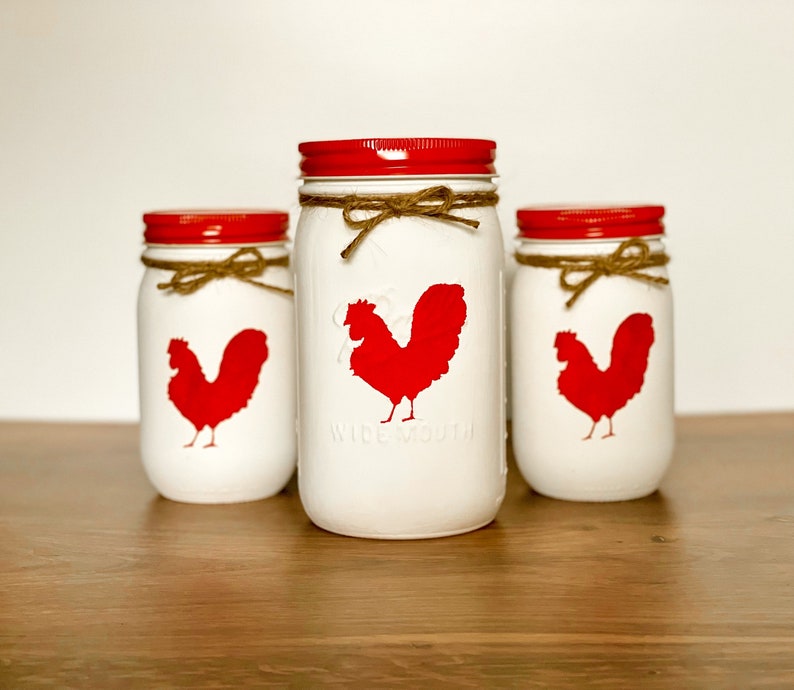 Rooster Kitchen Mason Jars / Rooster Kitchen Decor / Farmhouse - Etsy