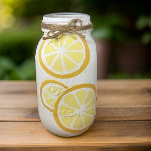 Lemon Mason Jars / Lemon Kitchen Decor / Mason Jar Centerpiece ...