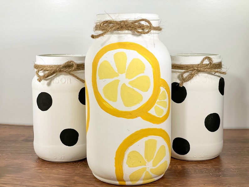 Lemon Mason Jars / Lemon Kitchen Decor / Mason Jar Centerpiece | Etsy
