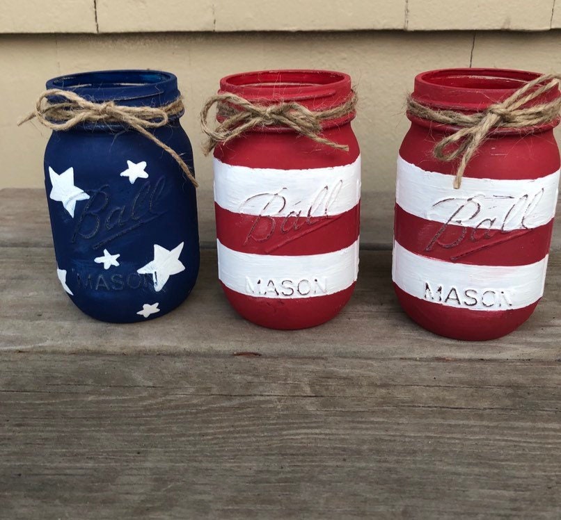 American Flag Mason Jar Set