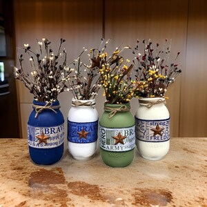 Military Mason Jars / Mason Jar Centerpiece / Military Veteran Gift ...