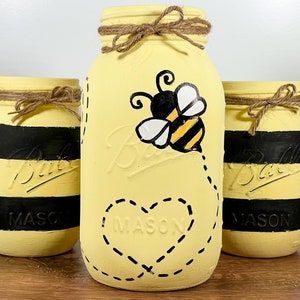 Hand-painted Bee Mason Jar Centerpiece - Bumblebee Decor Set - Etsy