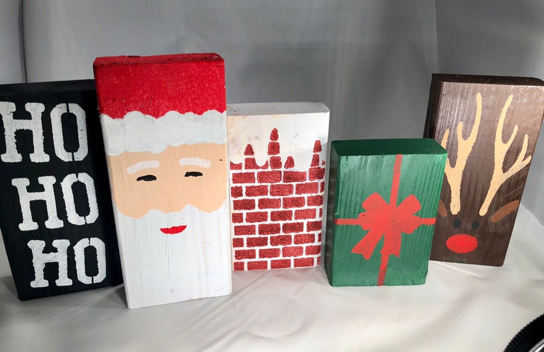 Christmas Wood Block Set / Santa Shelf Blocks / Santa Wood Blocks - Etsy