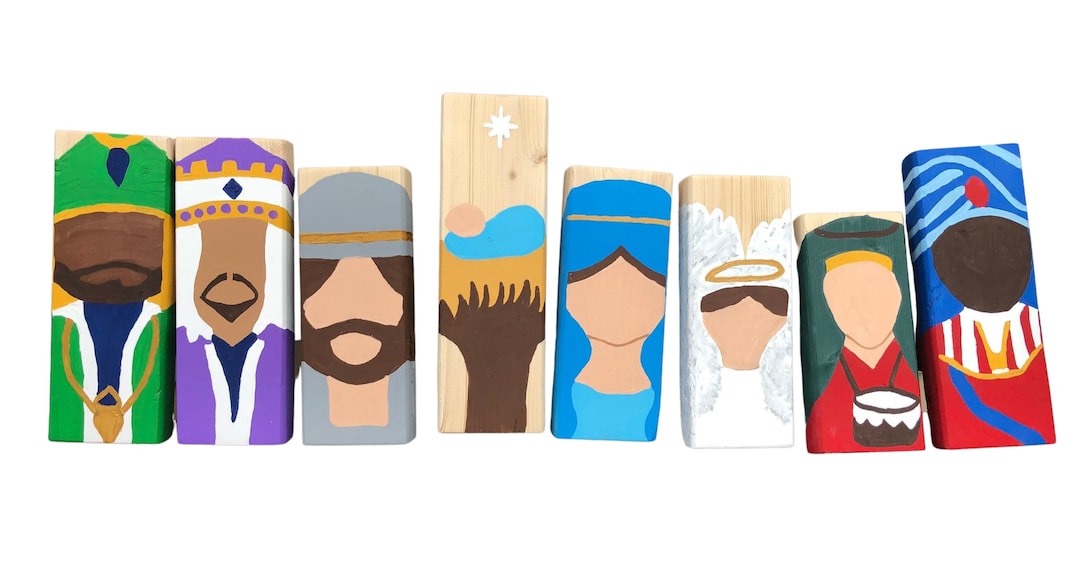 Christmas Nativity Wood Blocks / Nativity Wood Blocks / Wooden Nativity ...