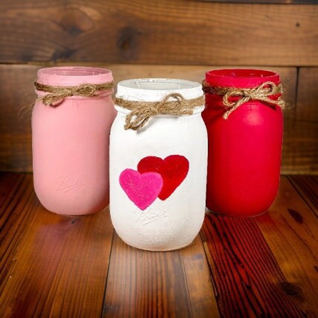 Valentines Day Mason Jars / Valentines Day Centerpiece / Mason Jar ...