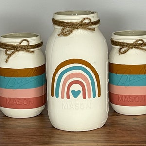 Boho Rainbow Mason Jars / Boho Baby Shower / Boho Baby Nursery Decor ...