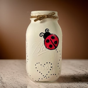 Ladybug Mason Jars / Mason Jar Centerpiece / Ladybug Decor / Painted ...