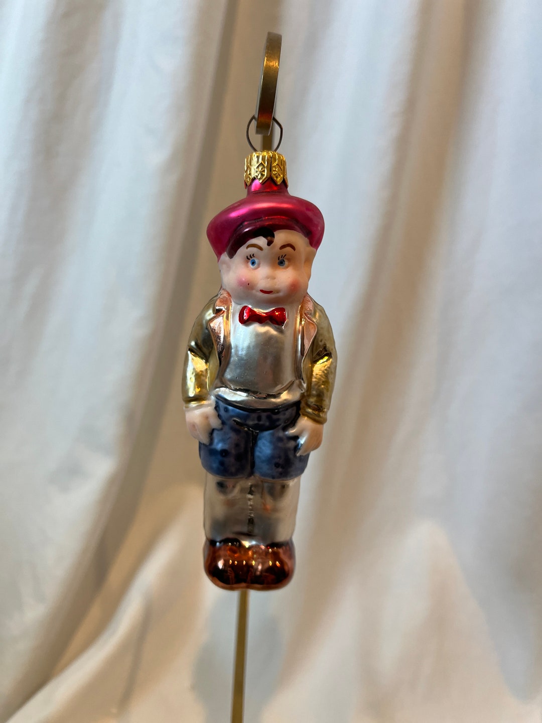 Vintage Radko Small Boy Ornament With Red Hat, Farm Boy With Green Hat ...