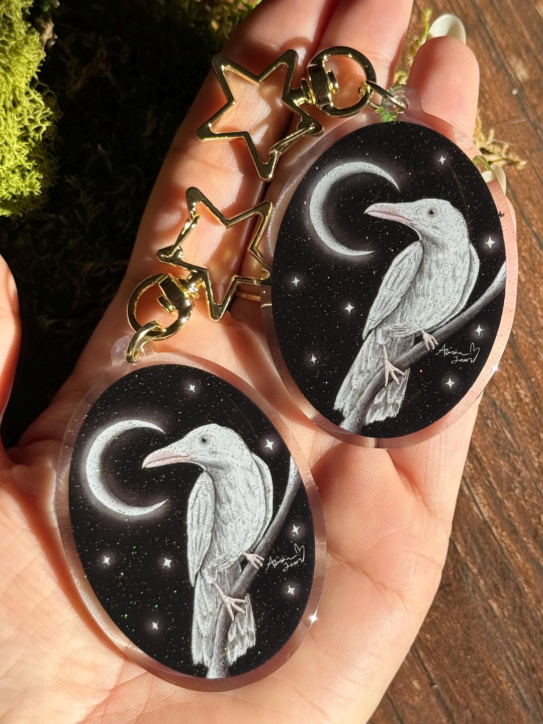 White Raven Keychain | Double Sided Glitter Keychain | Witchy Keychain ...