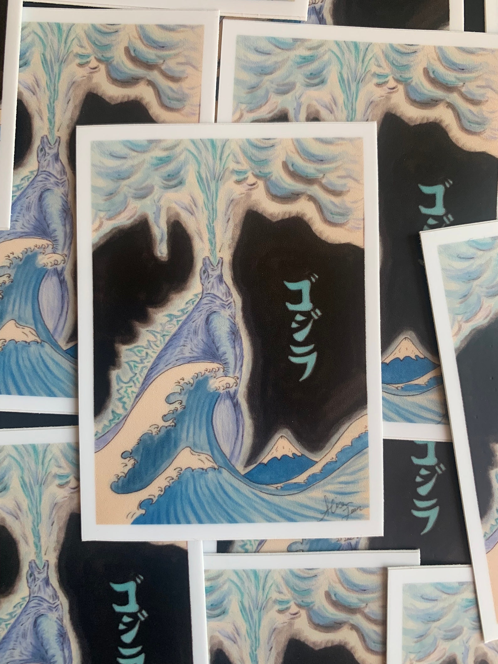 Godzilla X the Great Wave of Kanagawa Sticker - Etsy