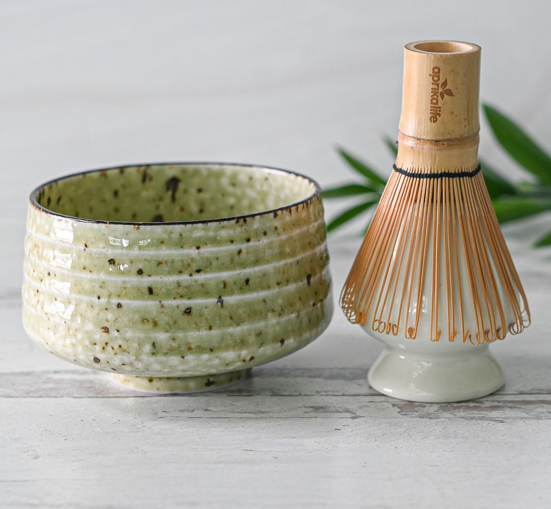Light Green Kaneni Ceramic Matcha Set Japanese Matcha Bowl, Bamboo ...