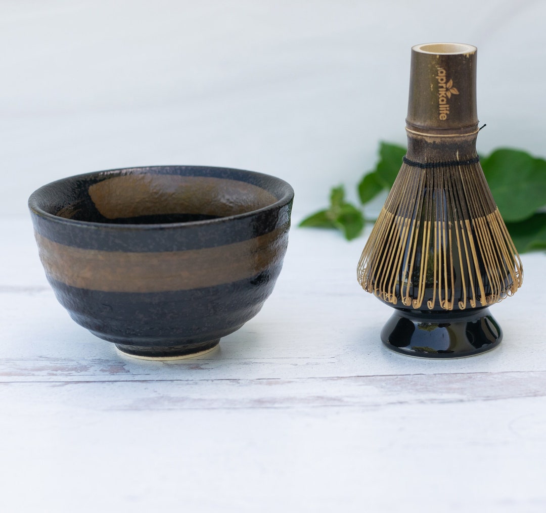 Dark Brown Ceramic Matcha Set Chinese Matcha Bowl, Bamboo Matcha Whisk ...