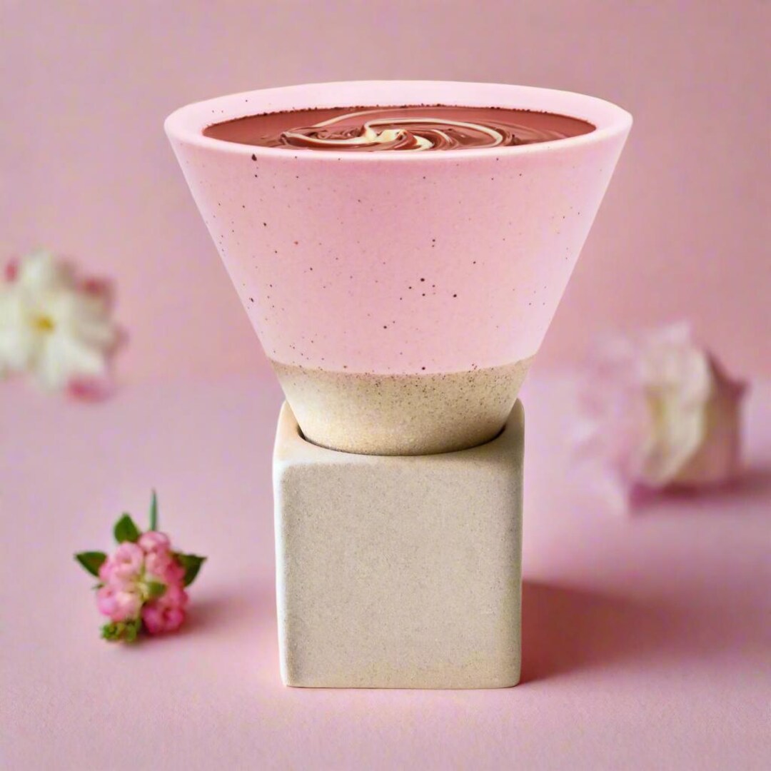 Pink Coffee Mug With Base Cone Funnel Shaped Retro Ceramic Pottery Tea ...