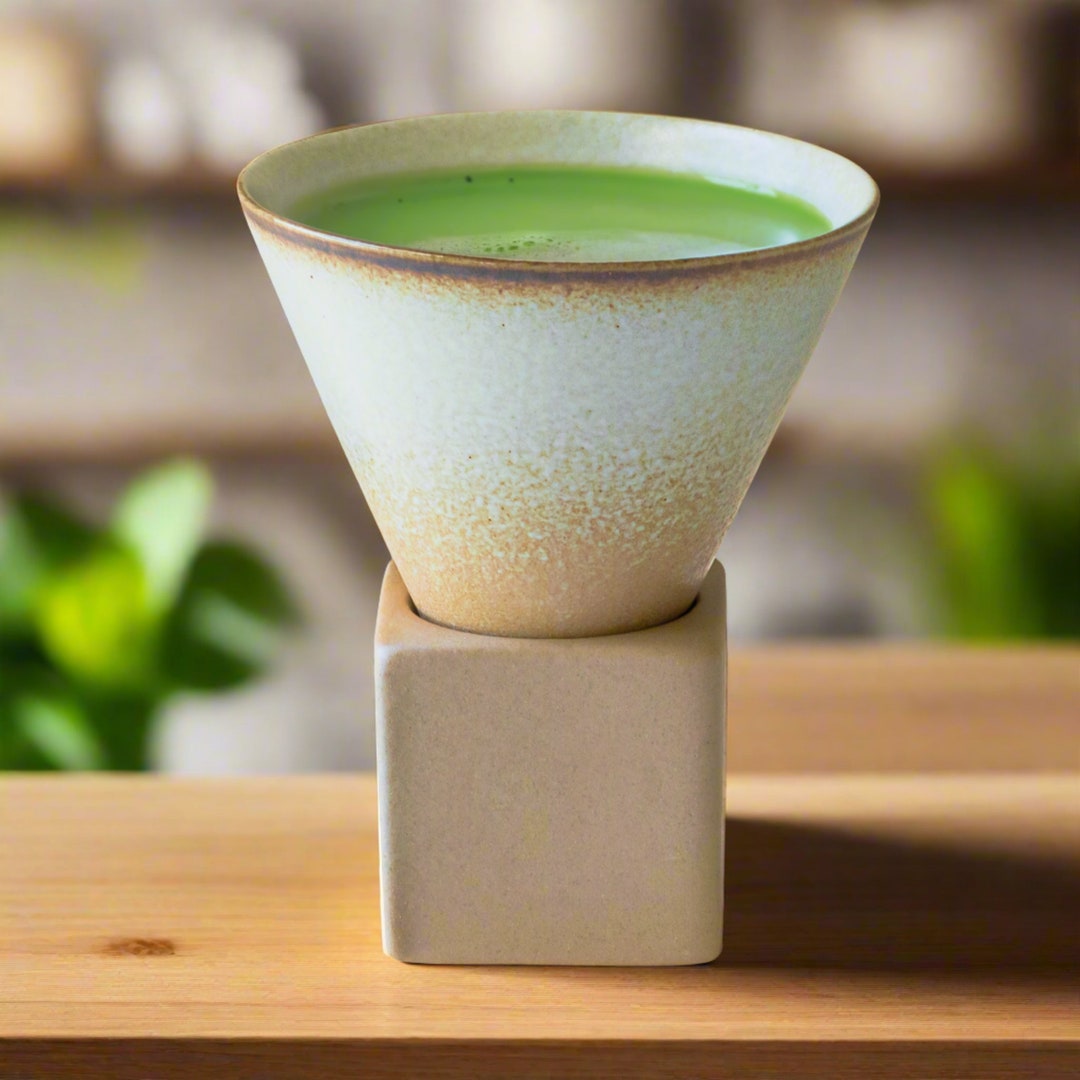 Beige Coffee Mug With Base Cone Funnel Shaped Retro Ceramic Mug Pottery ...