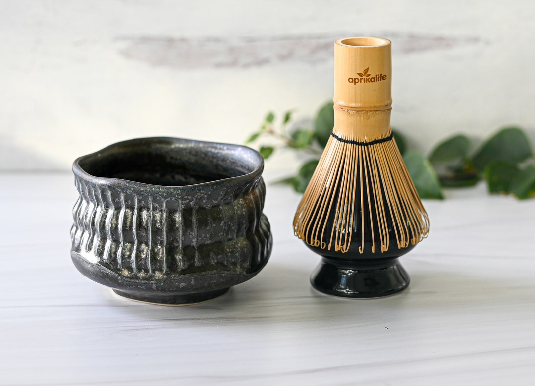 Handcrafted Black Ceramic Matcha Set Japanese Matcha Bowl, Bamboo ...
