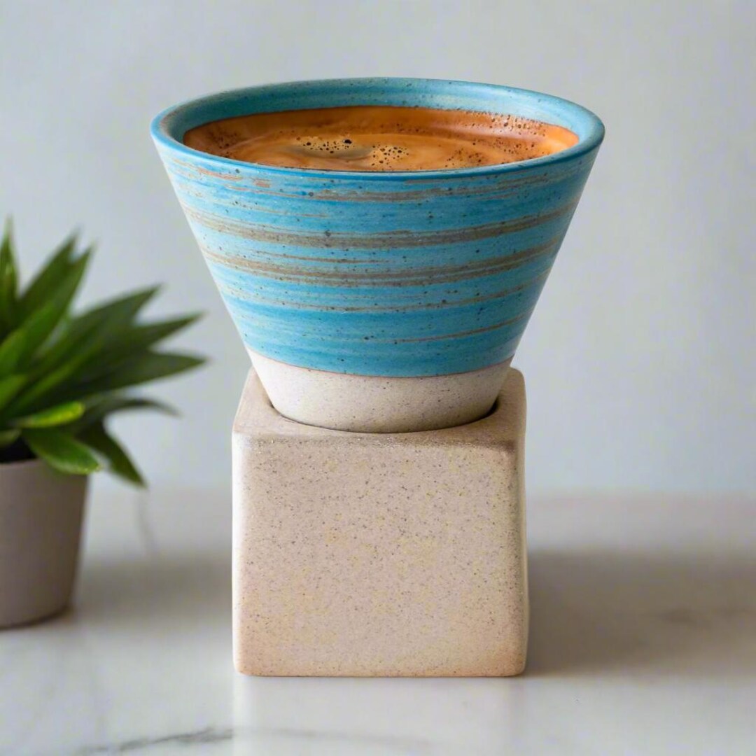Blue Ceramic Coffee Mug: Funnel-shaped Pottery Tea Cup (6.8 Oz/200ml ...