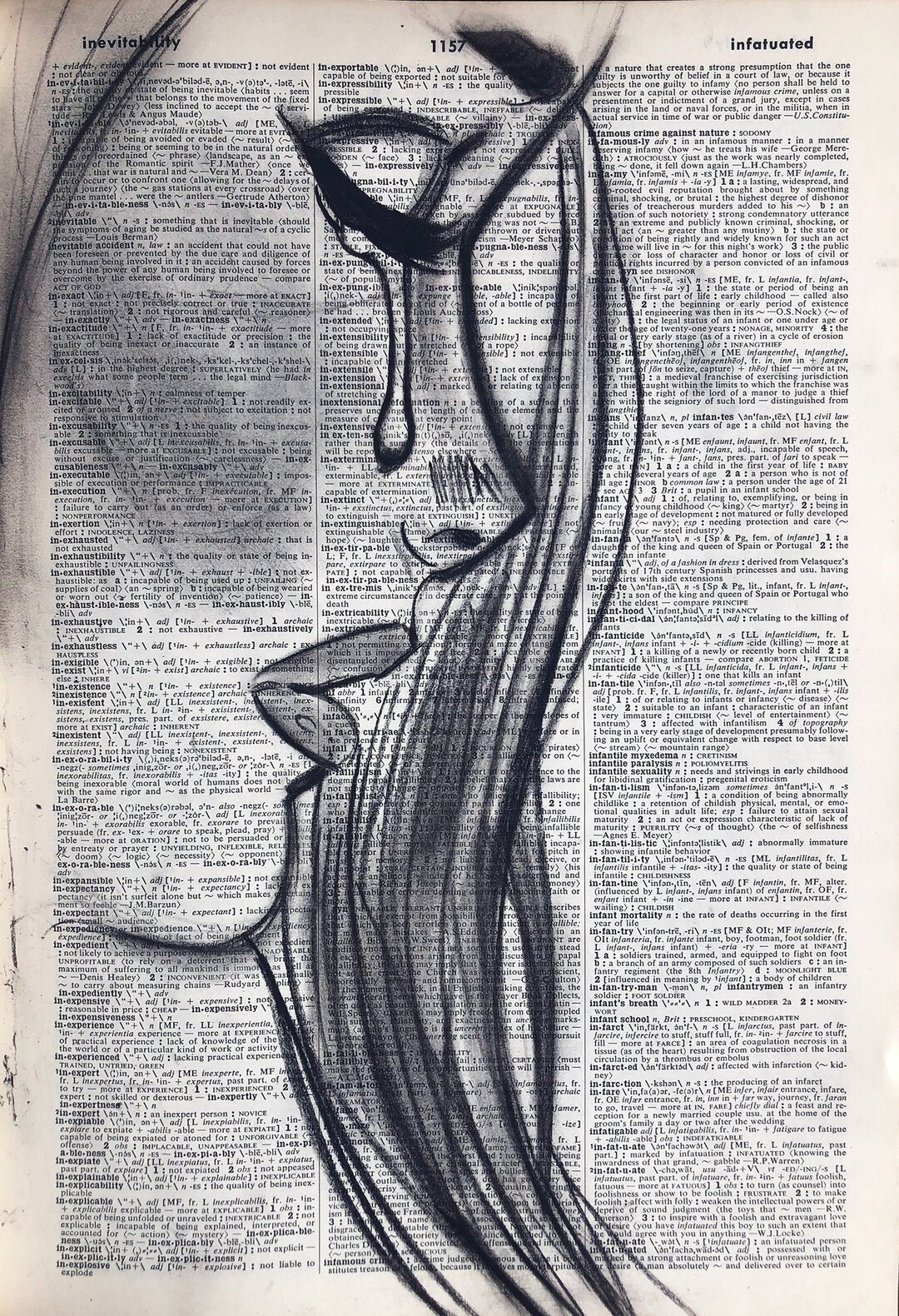 Infatuated - Charcoal Drawing on Vintage Dictionary Paper, Giclée Print ...