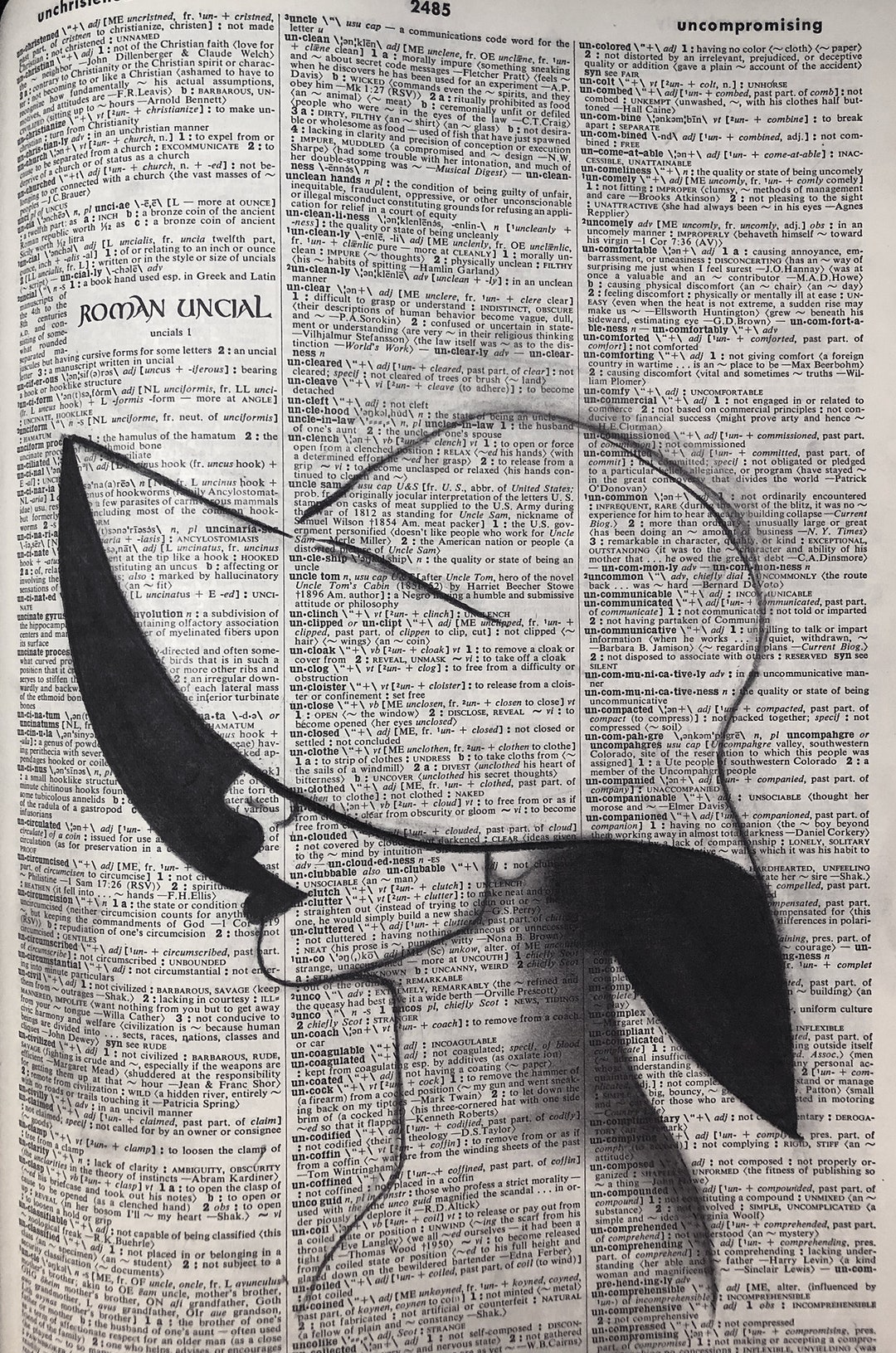 Uncompromising - Charcoal Drawing on Vintage Dictionary Paper, Wall Art ...
