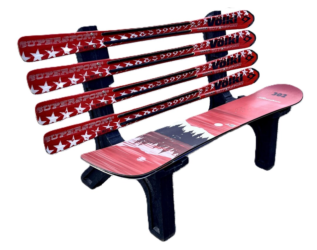 Mixed Snow Ski and Snowboard Bench, Recycled Snow Ski and Board Bench ...