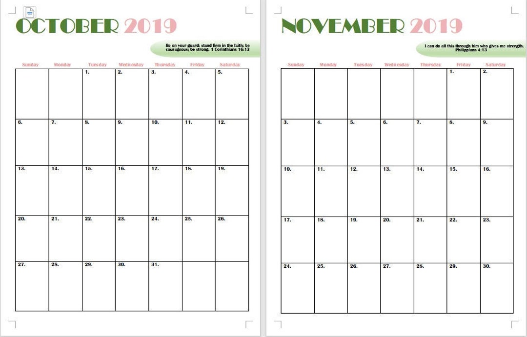 2019/2020 Printable Calendar With Bible Verses - Etsy