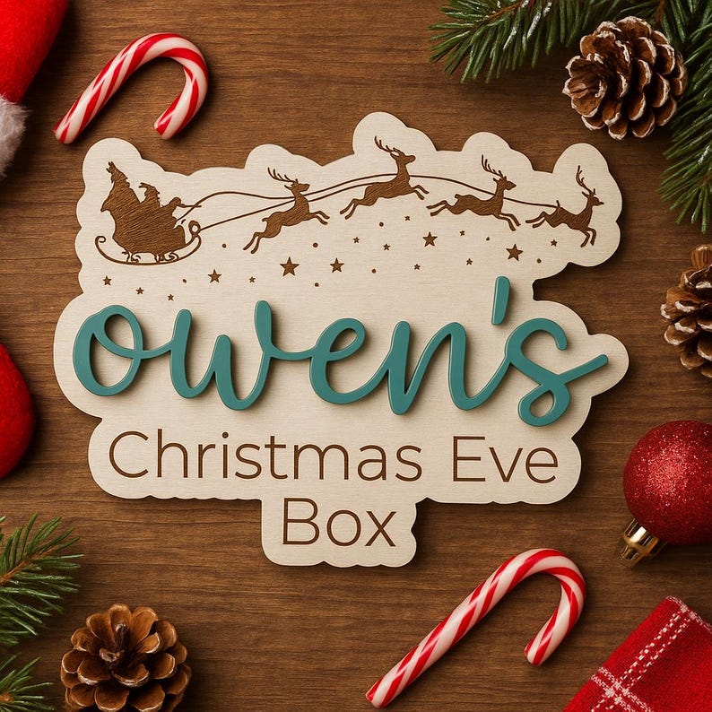 Personalized Christmas Eve Box Sign | Laser Cut Birch Wooden Plaque ...