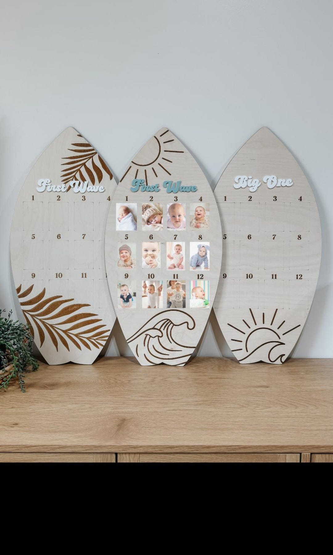 Surfboard First Birthday Photo Display | Monthly Milestone Sign | Beach ...