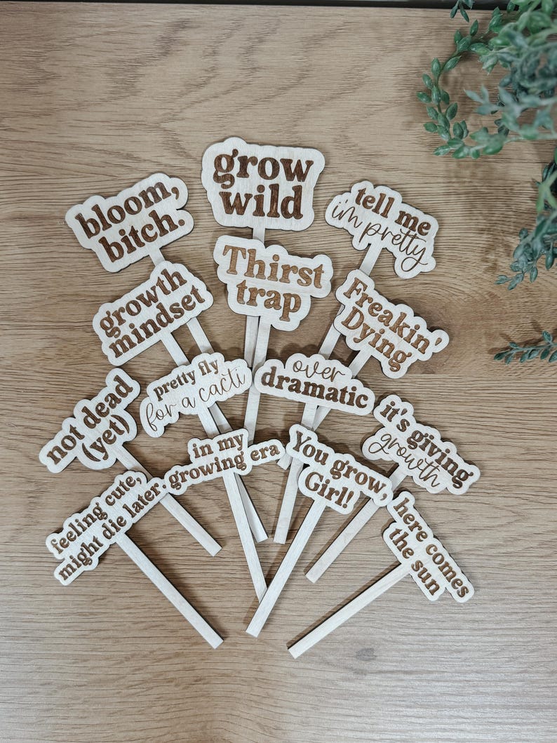 Funny Plant Stakes – Laser Cut Wood Plant Markers – Indoor Plant Decor ...