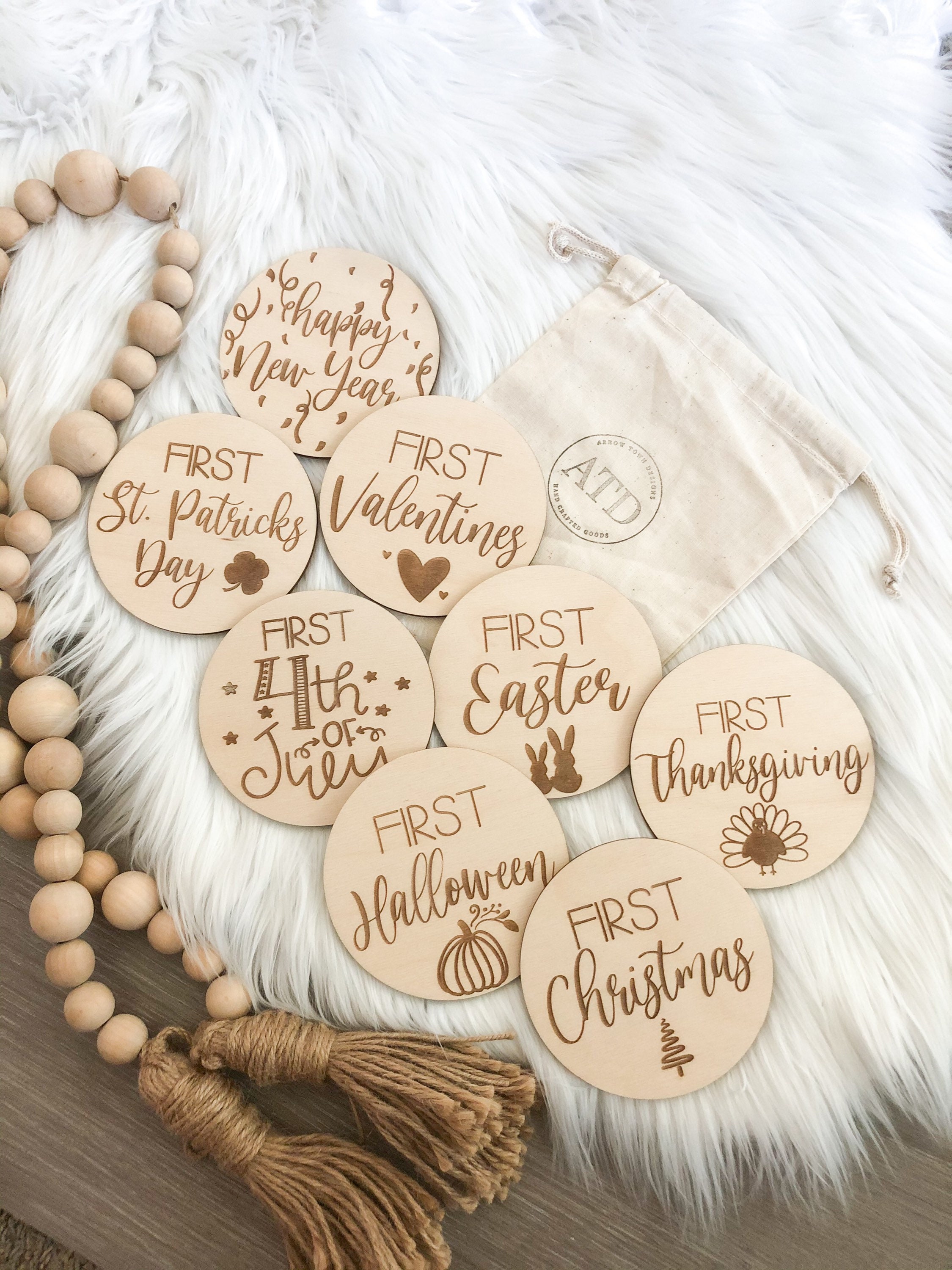First Holiday Milestones | Milestone Discs | Wooden Milestone Markers ...