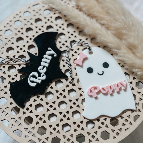 Halloween Tags Pumpkin Name Tag Ghost Tag Bat Tag - Etsy