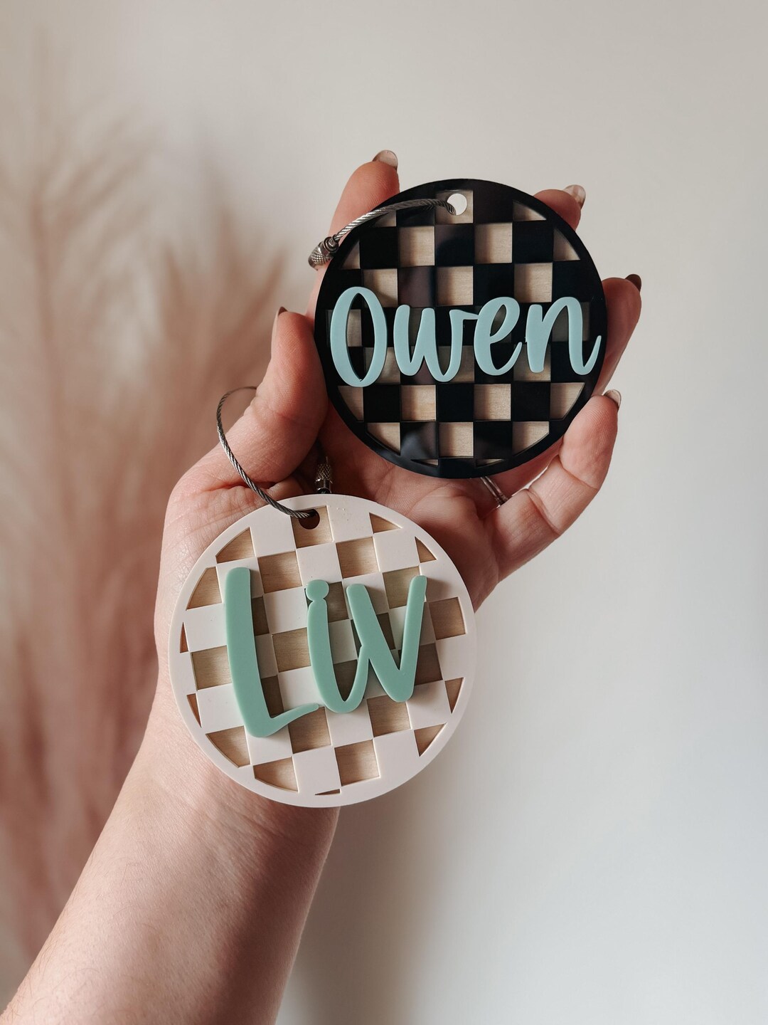 Custom Name Keychain With Checker Print | Personalized Backpack Charm ...