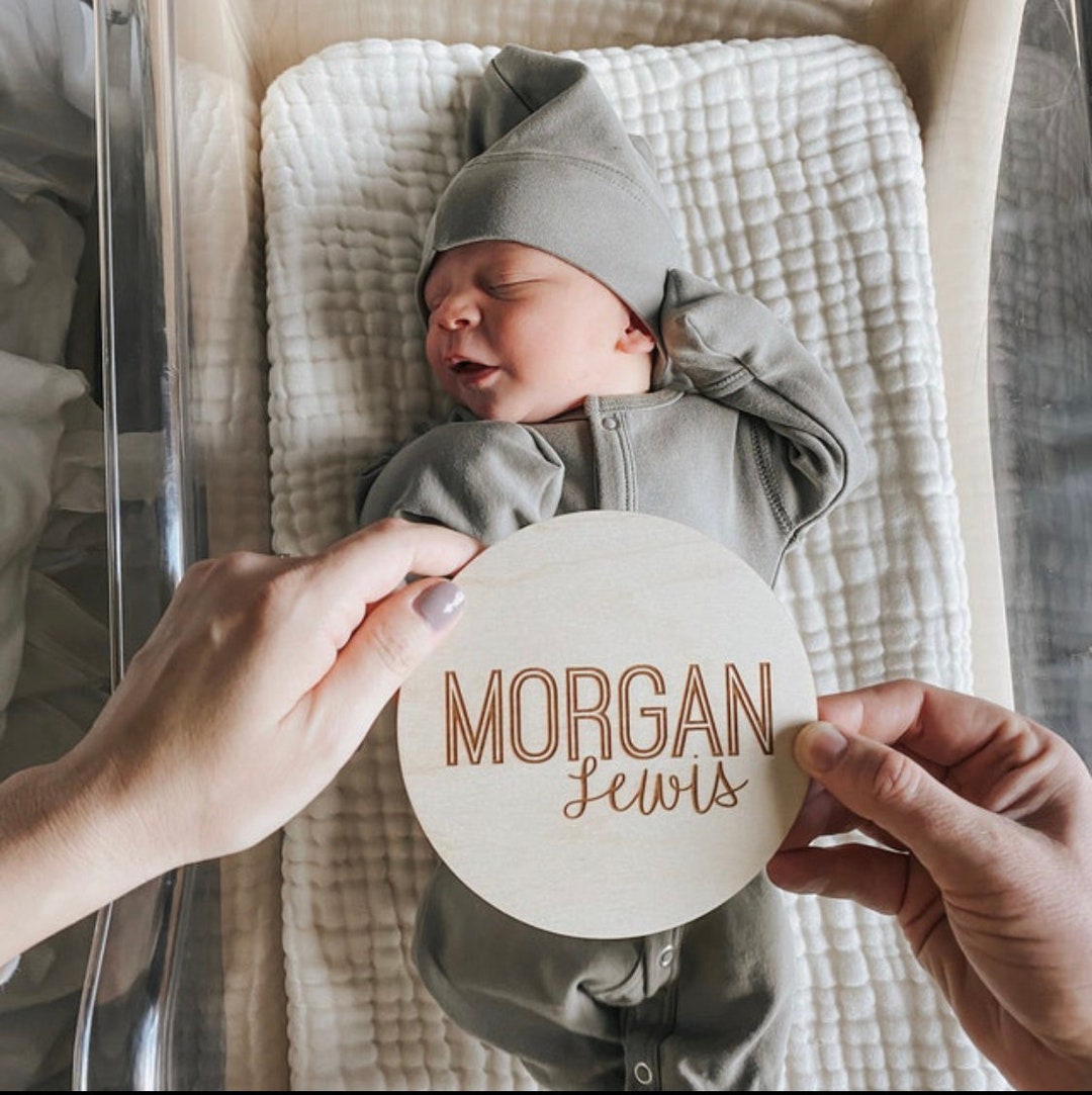 6”newborn Name Announcement | Baby Name Announcement | Wooden Name Disc ...