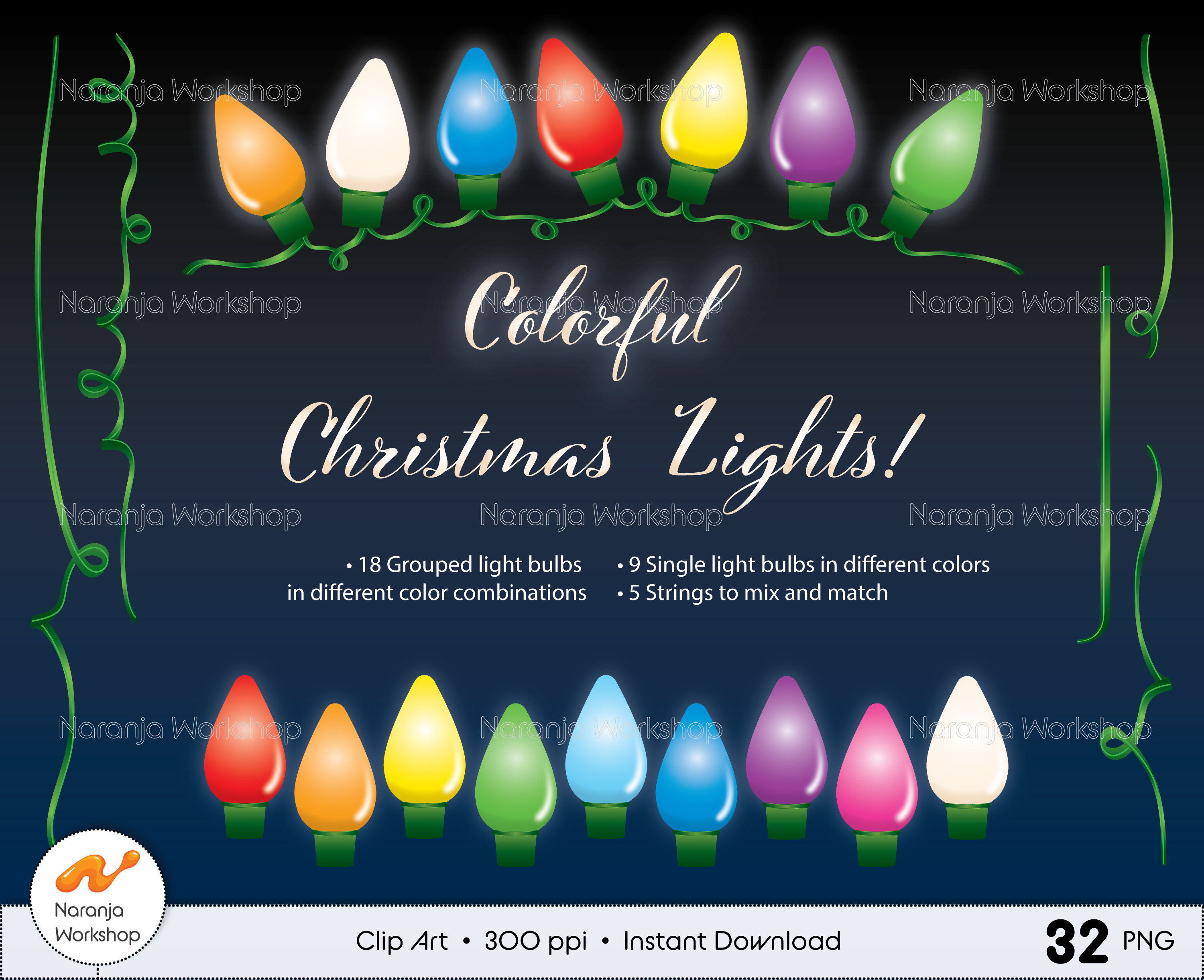 Lights Clip Art • Holiday Clip Art • Christmas Lights • Instant ...