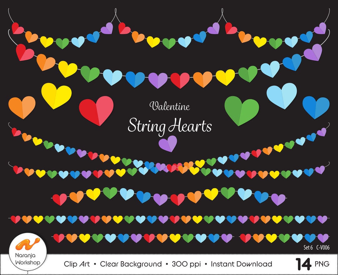 Valentine Heart Strings Clipart, Rainbow Hearts Clipart, Multicolor ...