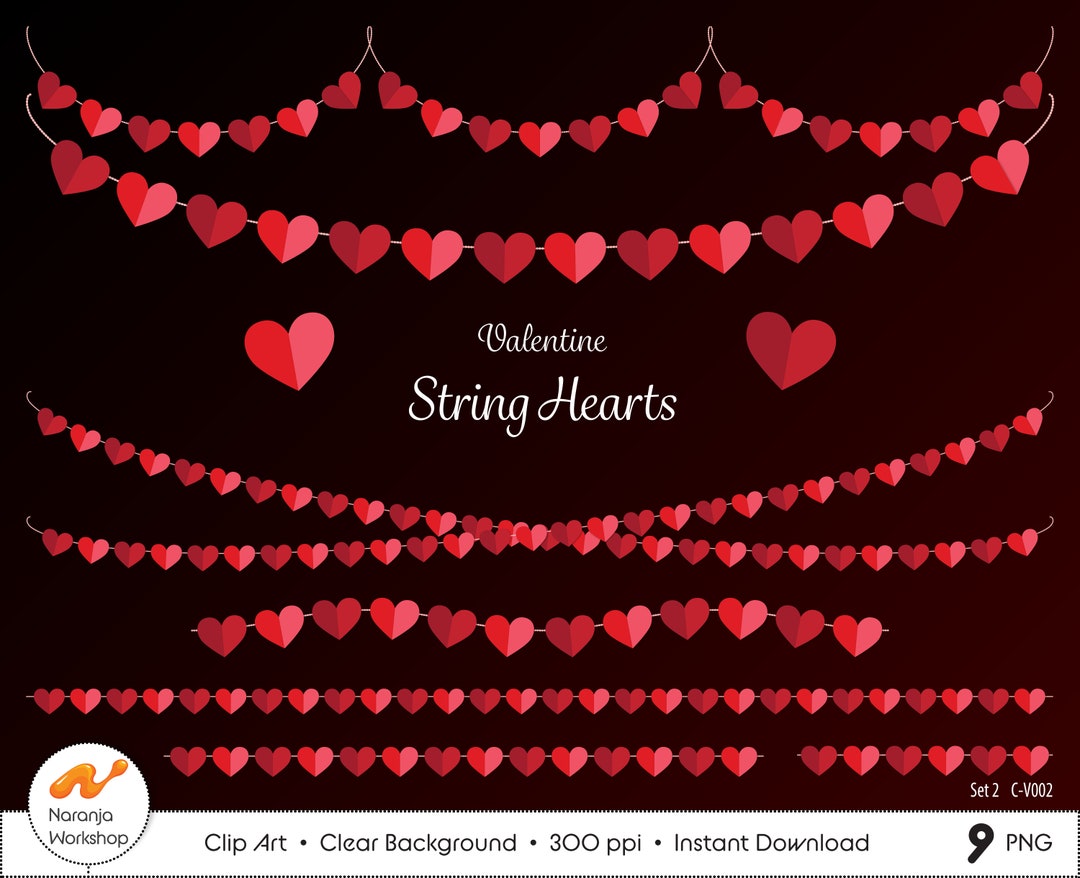 Valentine Heart Strings Clipart, Red Heart Clipart, Valentine Heart ...