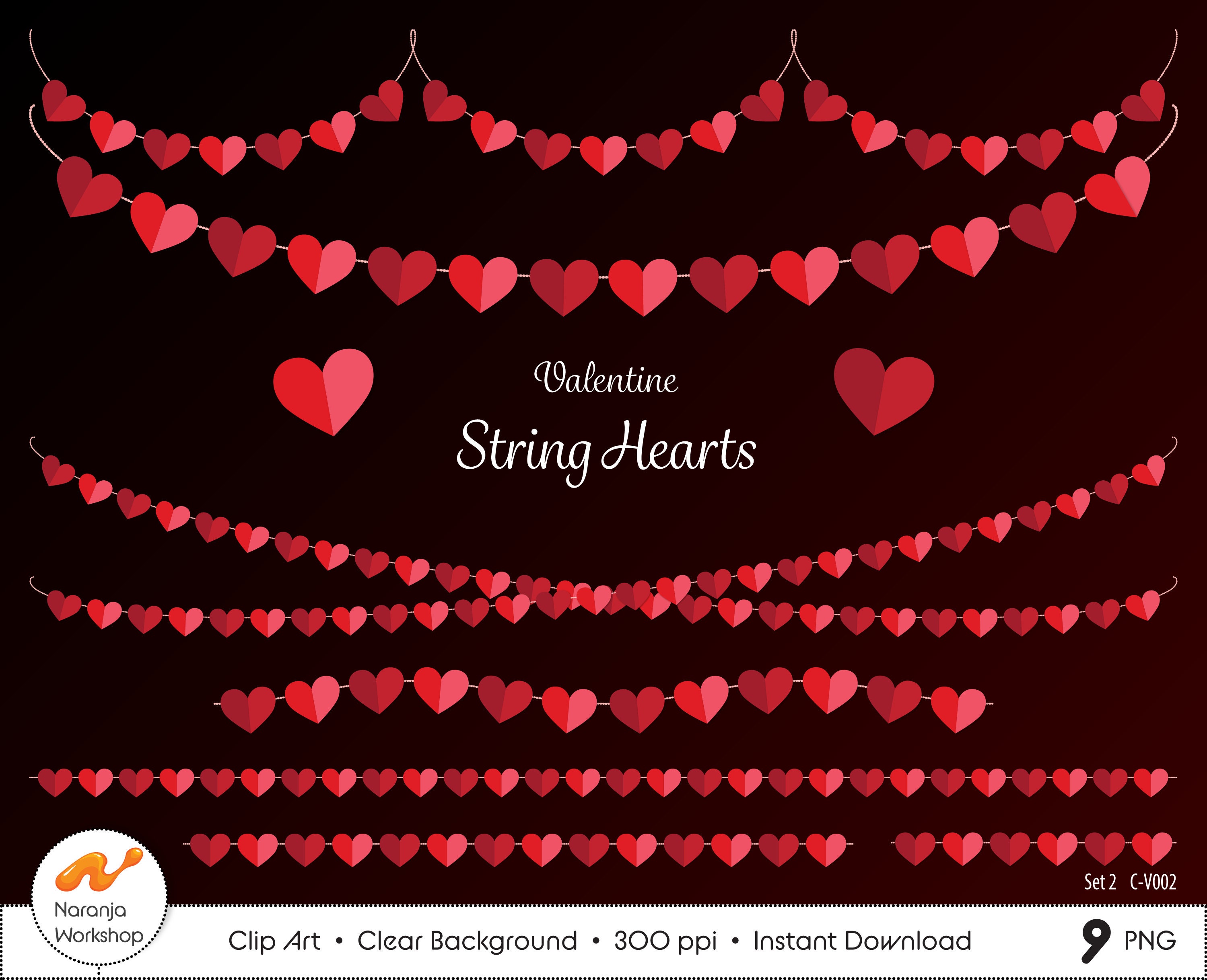Valentine Heart Strings Clipart, Red Heart Clipart, Valentine Heart ...