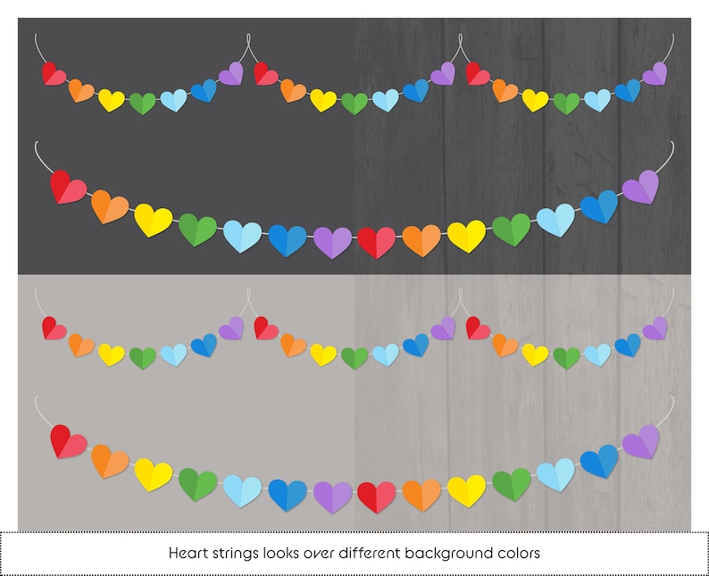 Valentine Heart Strings Clipart, Rainbow Hearts Clipart, Multicolor ...