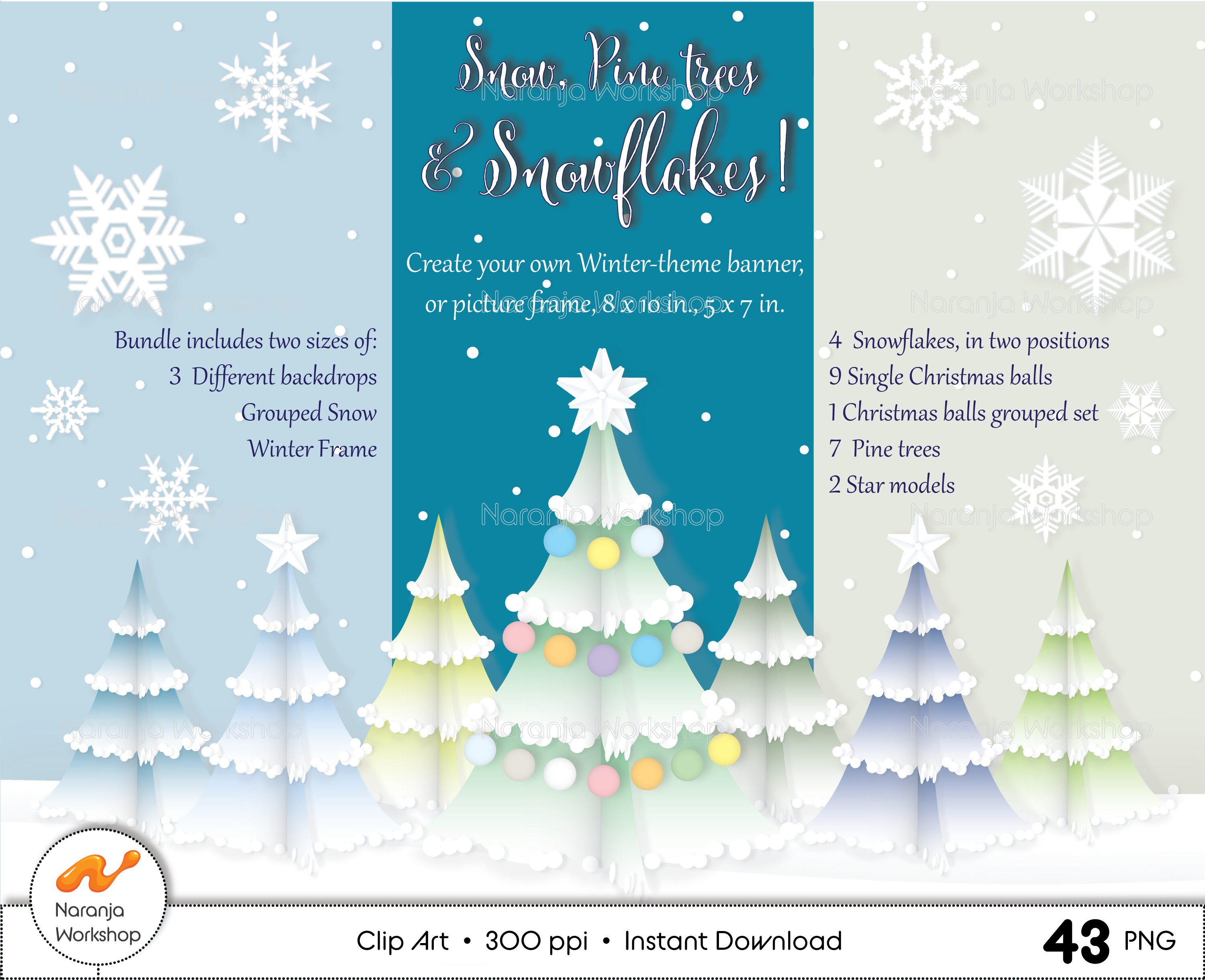 Snow Clip Art Digital Christmas Clip Art Christmas Tree - Etsy