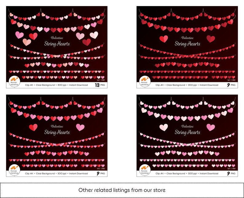 Valentine Heart Strings Clipart, Rainbow Hearts Clipart, Multicolor ...