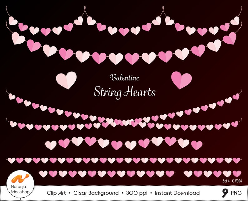Valentine Heart Strings Clipart, Pink Heart Clipart, Valentine Heart ...