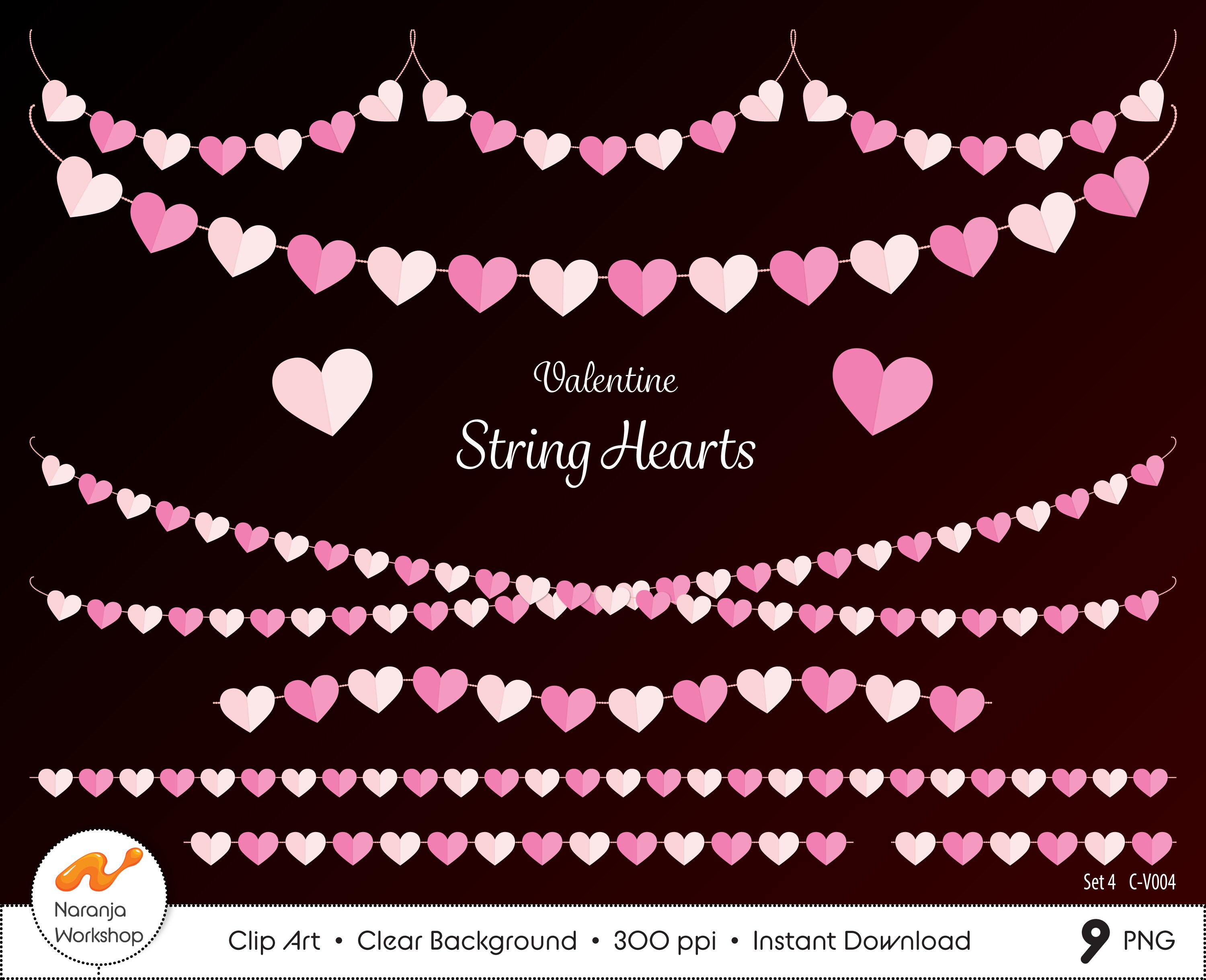 Valentine Heart Strings Clipart, Pink Heart Clipart, Valentine Heart ...