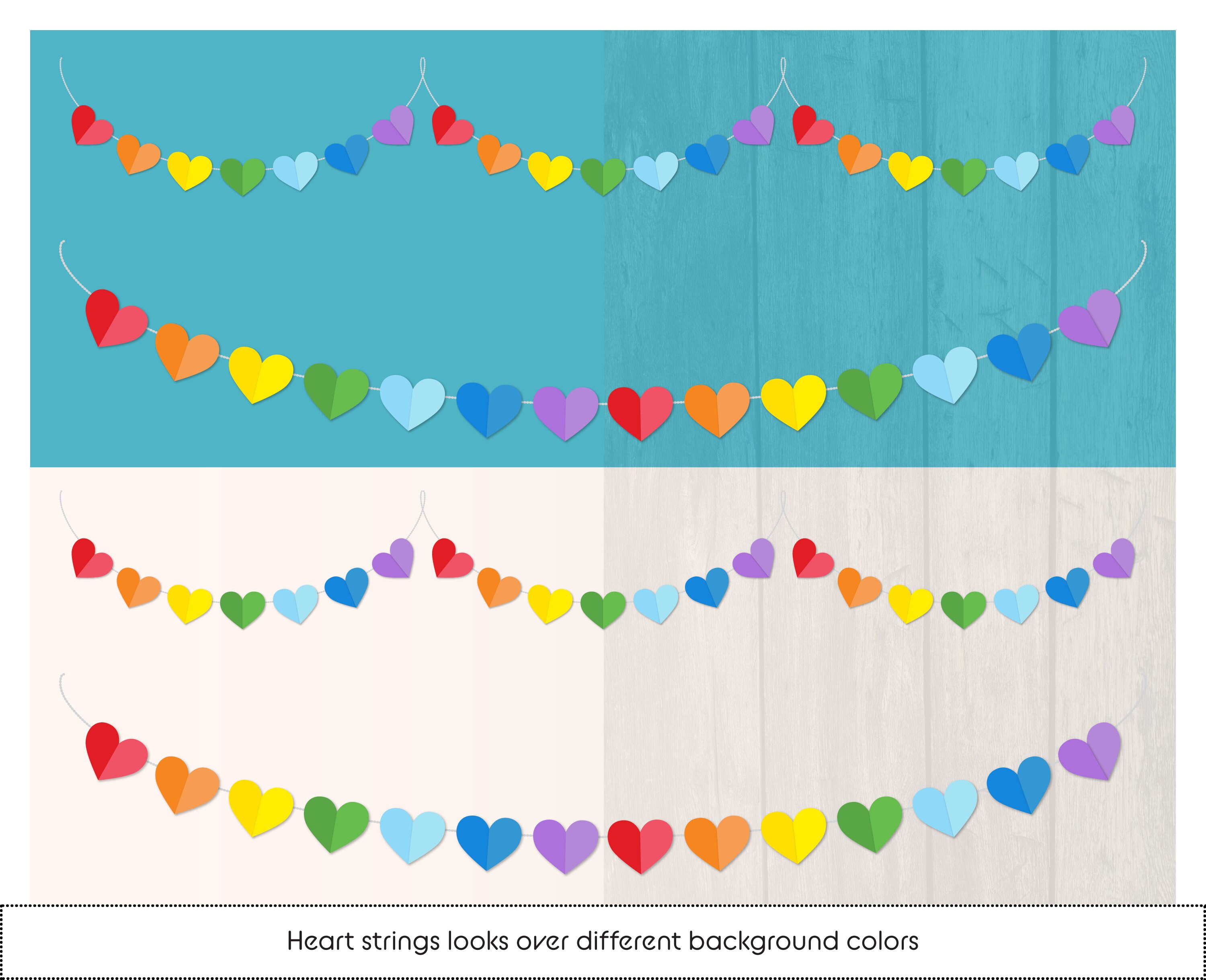 Valentine Heart Strings Clipart, Rainbow Hearts Clipart, Multicolor ...