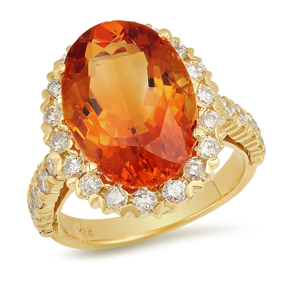 Orange Citrine Diamond Cocktail Ring 18K Diamond Citrine | Etsy