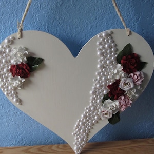 Large Heart Sign With Flowers and Pearls Hanging Sign Wall Decor Gift ...